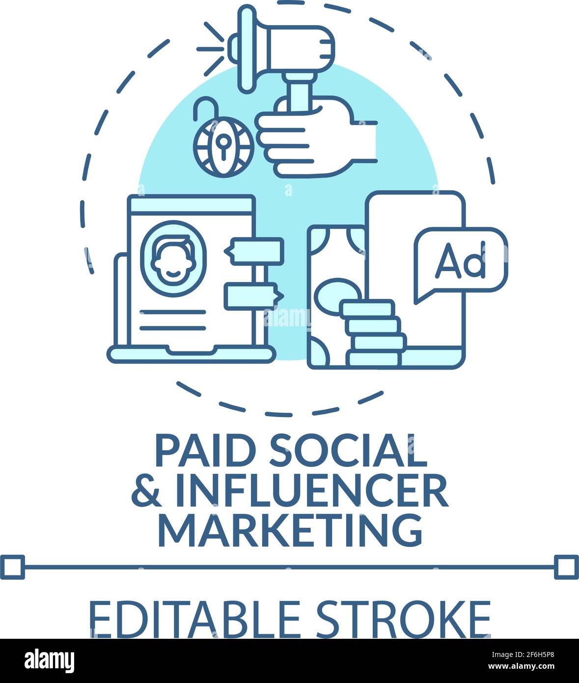 Paid social and influencer marketing concept icon Stock Vector Image ...
