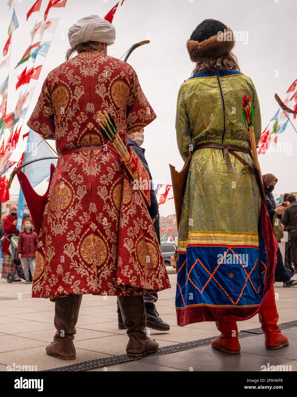 Ankara, Turkey - March 21 2021: Back view of archer couple in old ...