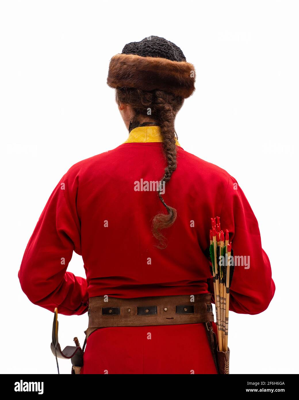 Back view of an antique archer in white isolated background Stock Photo ...