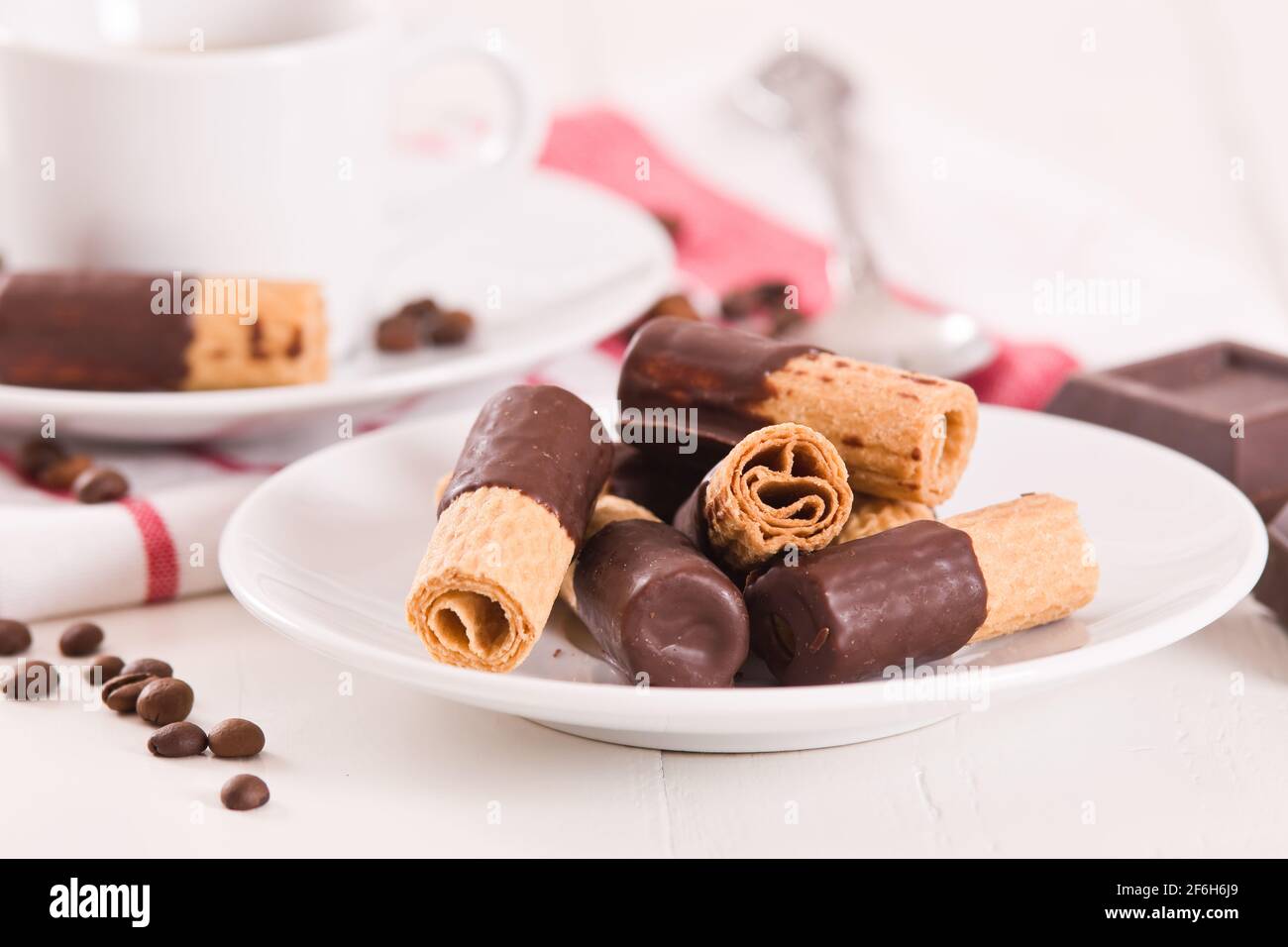 Chocolate wafer rolls Stock Photo - Alamy