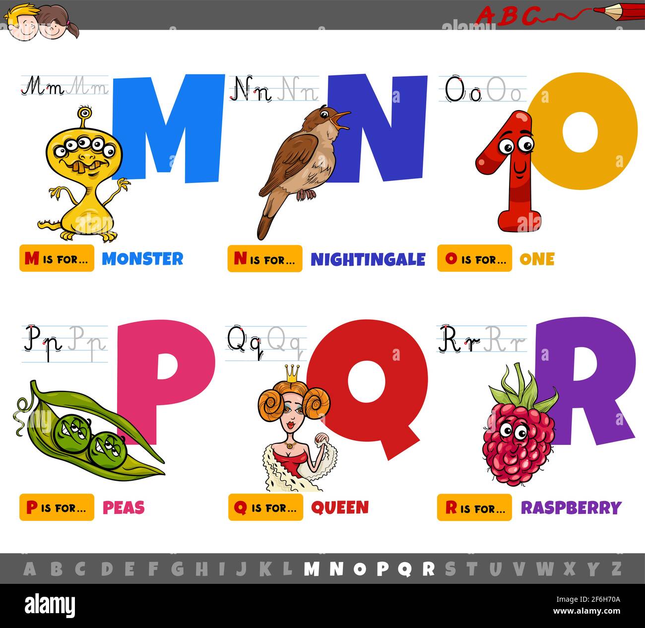 Cartoon illustration of capital letters from alphabet educational set ...