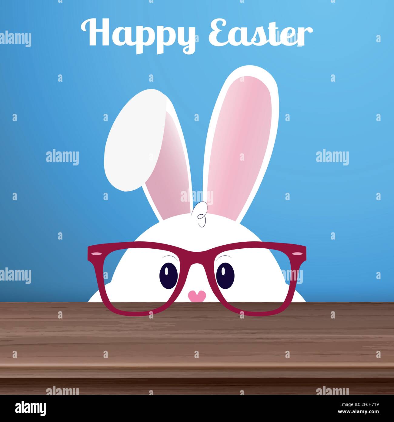 White Easter bunny with glasses on a blue background - Vector ...