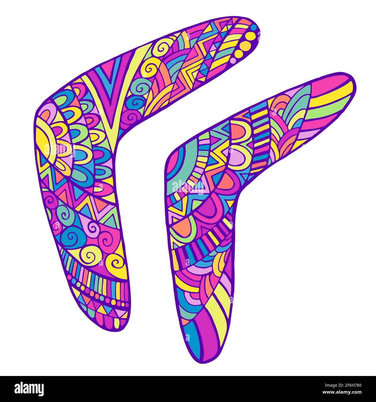Colorful Set of decorative boomerang, isolated on white. Bright doodle ...
