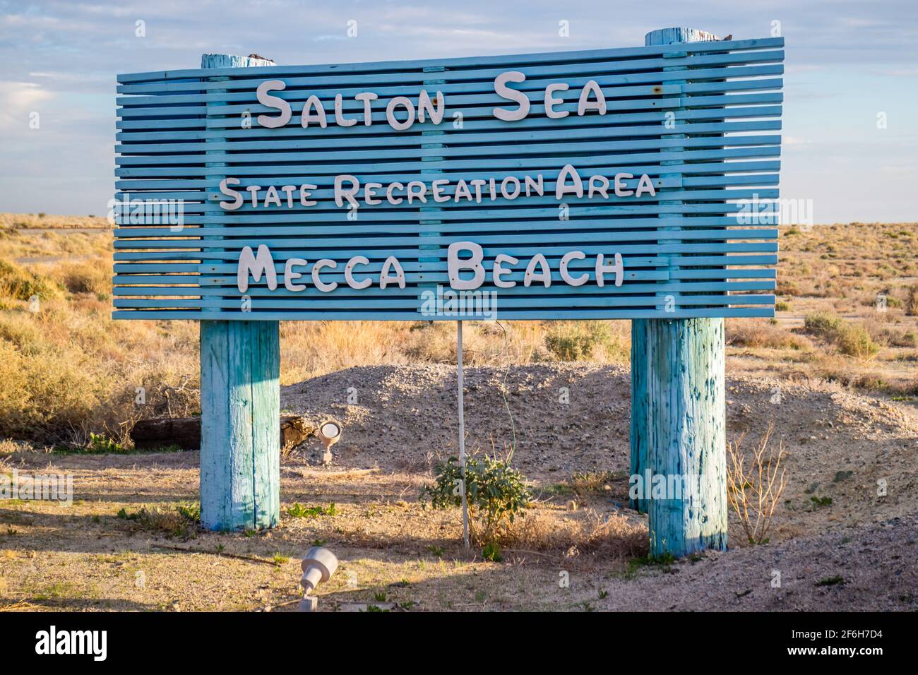 Mecca Hills, CA, USA - January 26, 2020: A welcoming signboard at the ...
