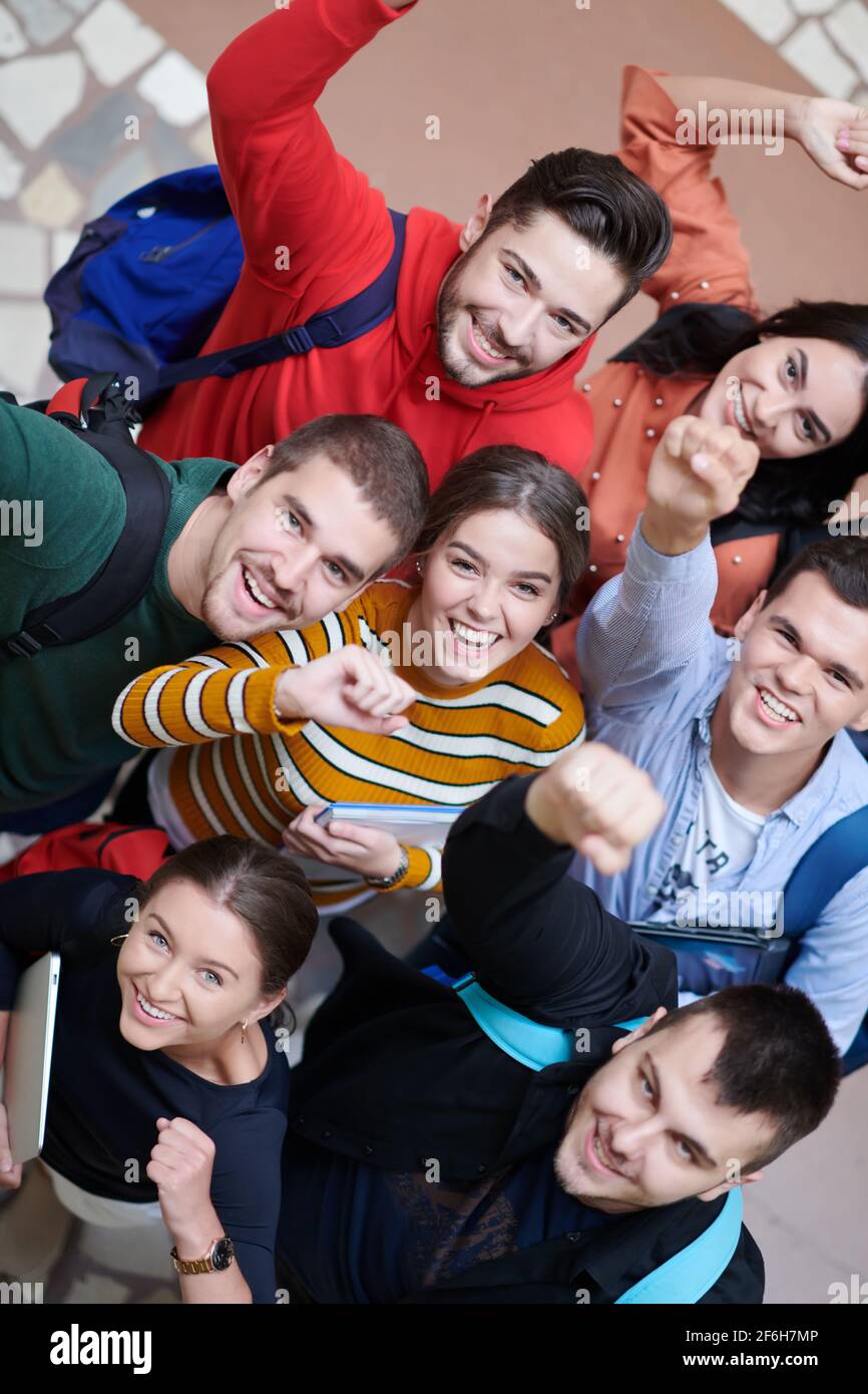 top view of happy young group of people showing their unity Stock Photo ...