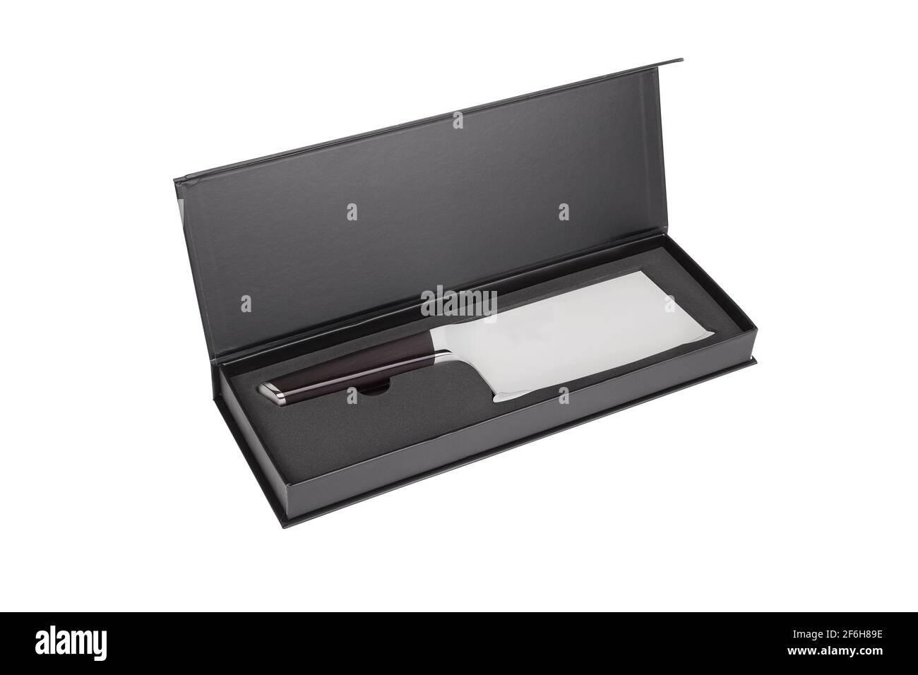 Stainless steel butcher's knife on black box. Meat cleaver knife Stock ...