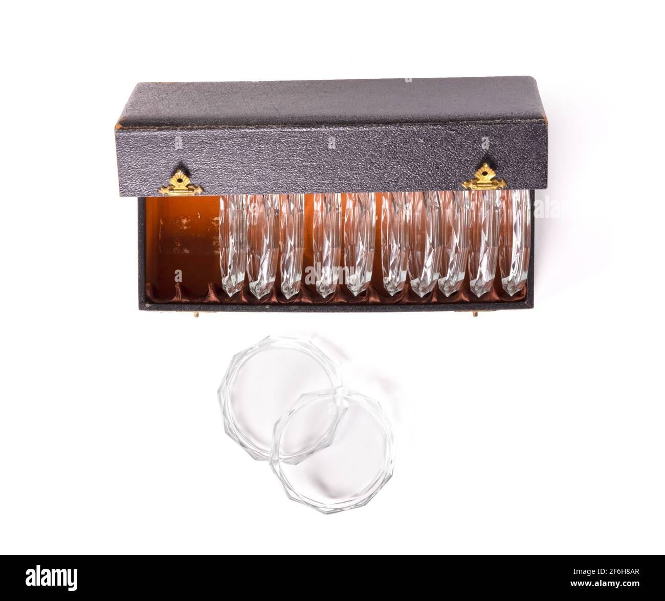 Set of very old glass coasters, isolated Stock Photo - Alamy