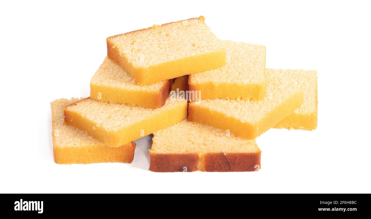 Traditional homemade sliced buttercake, isolated on a white background ...