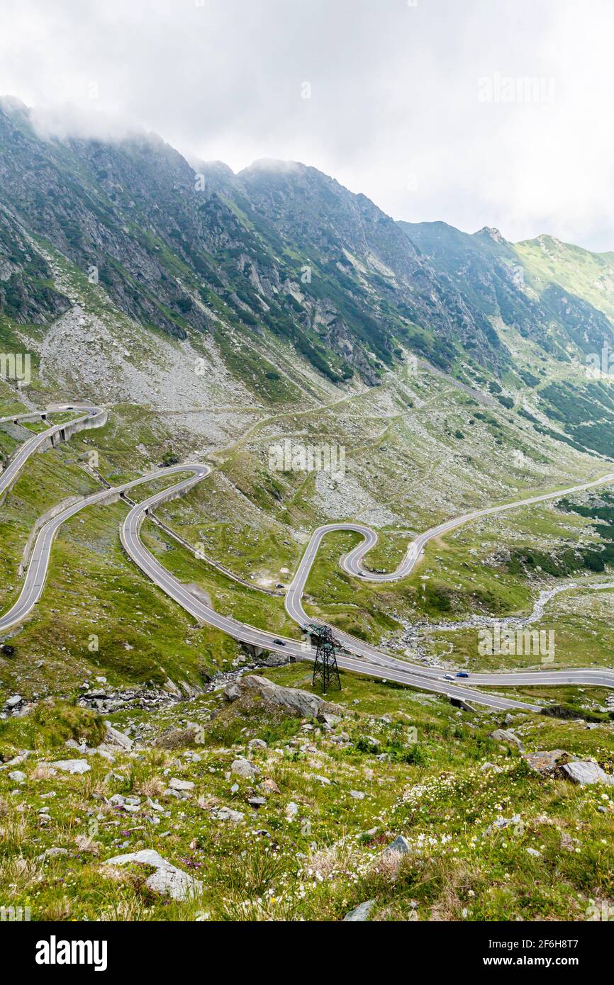 The winding Transfagarasan Highway, over the Carpathian Mountains ...