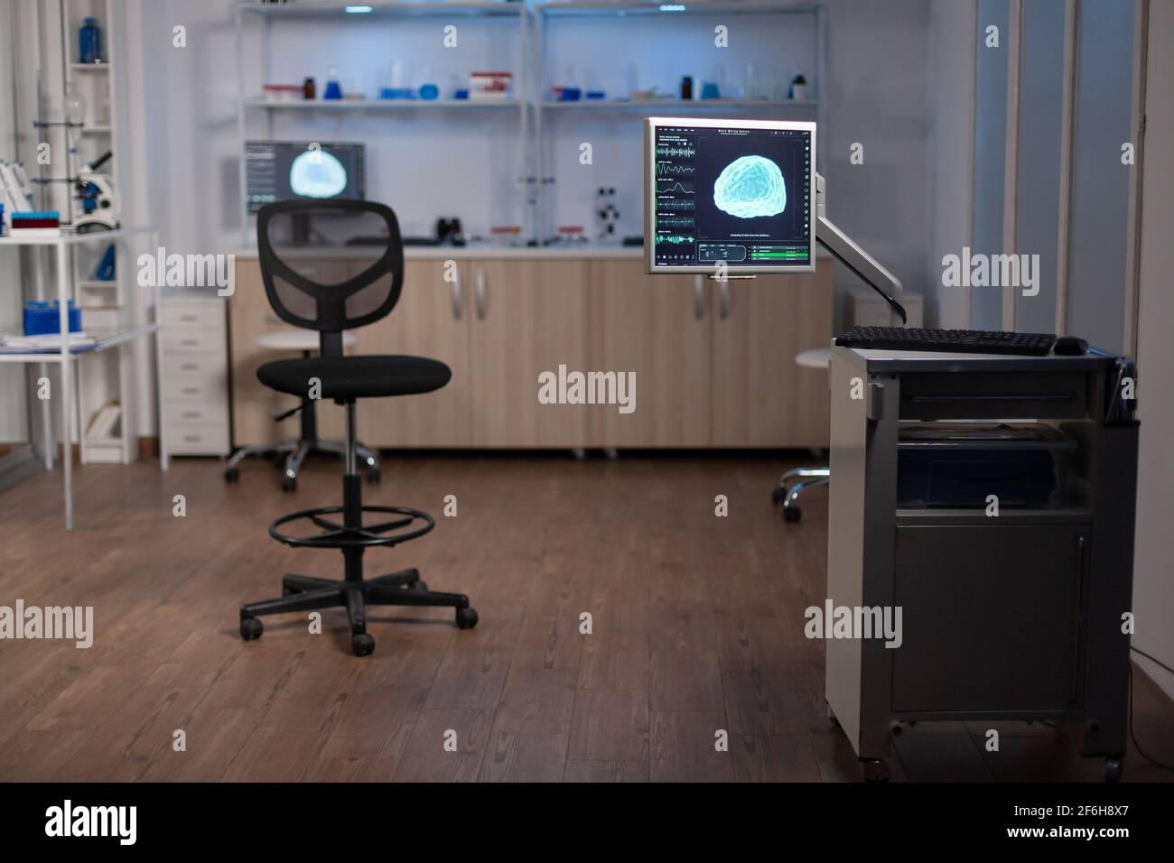 Empty laboratory modernly equipped with nobody in it, prepared for ...