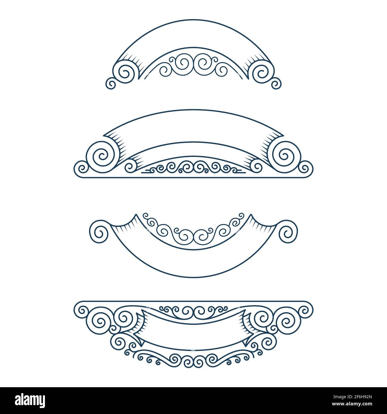 Vintage style banner illustrations set. Outline caligrtaphic border ...