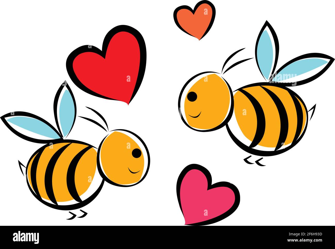 Bees and hearts vector love illustration isolated on white background ...
