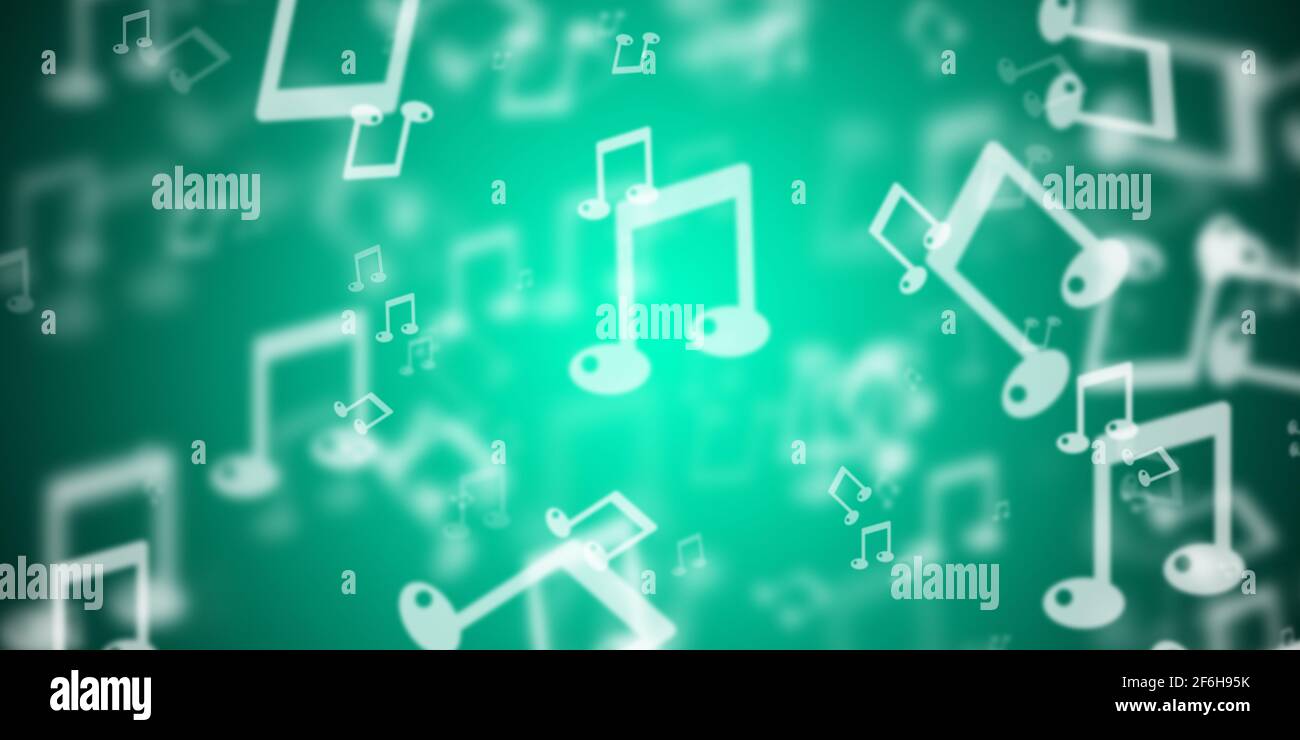 Flying music notes over light green background Stock Photo - Alamy