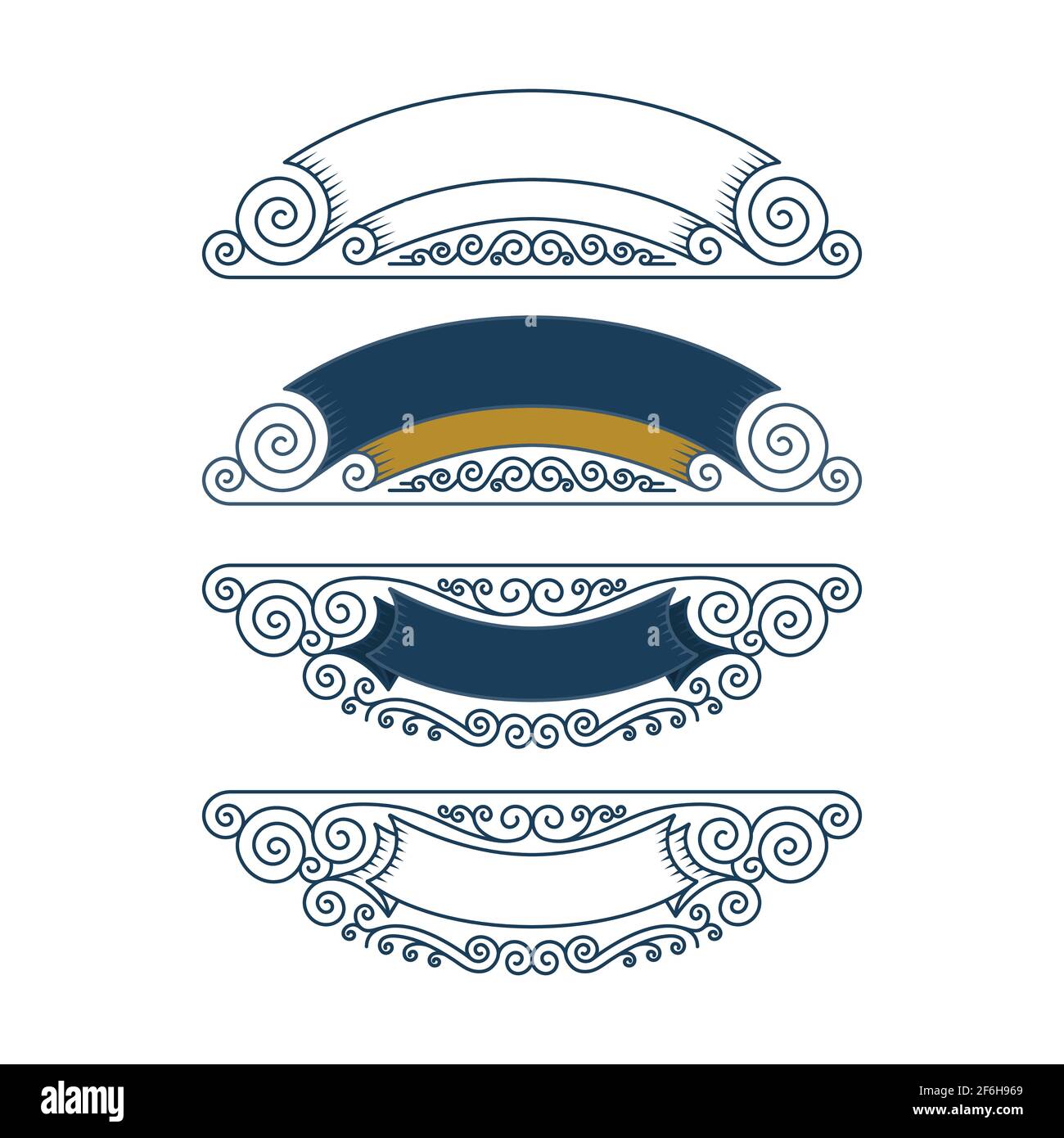 Vintage style banner illustrations set. Outline caligrtaphic border ...