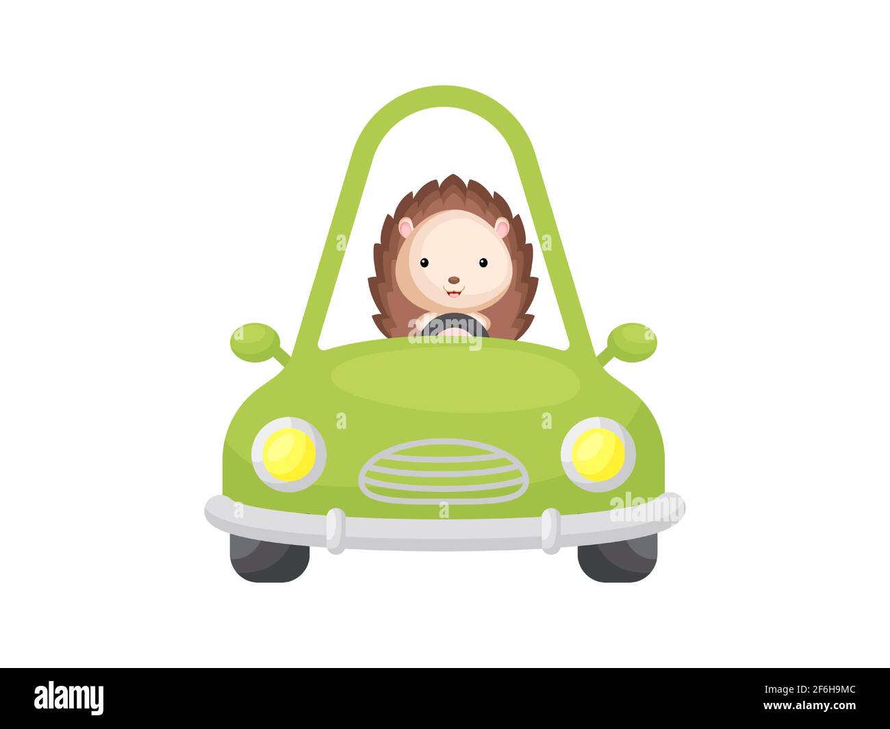 Cute little hedgehog driving green car. Cartoon character for childrens ...