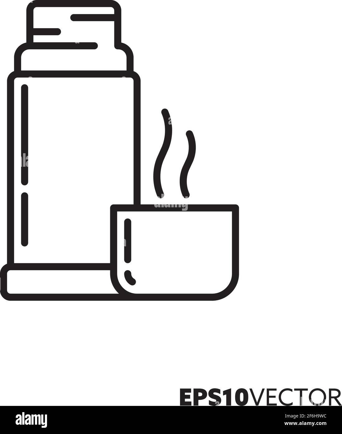 Thermos line icon. Outline symbol of hot drinks or coffee break. Hiking ...