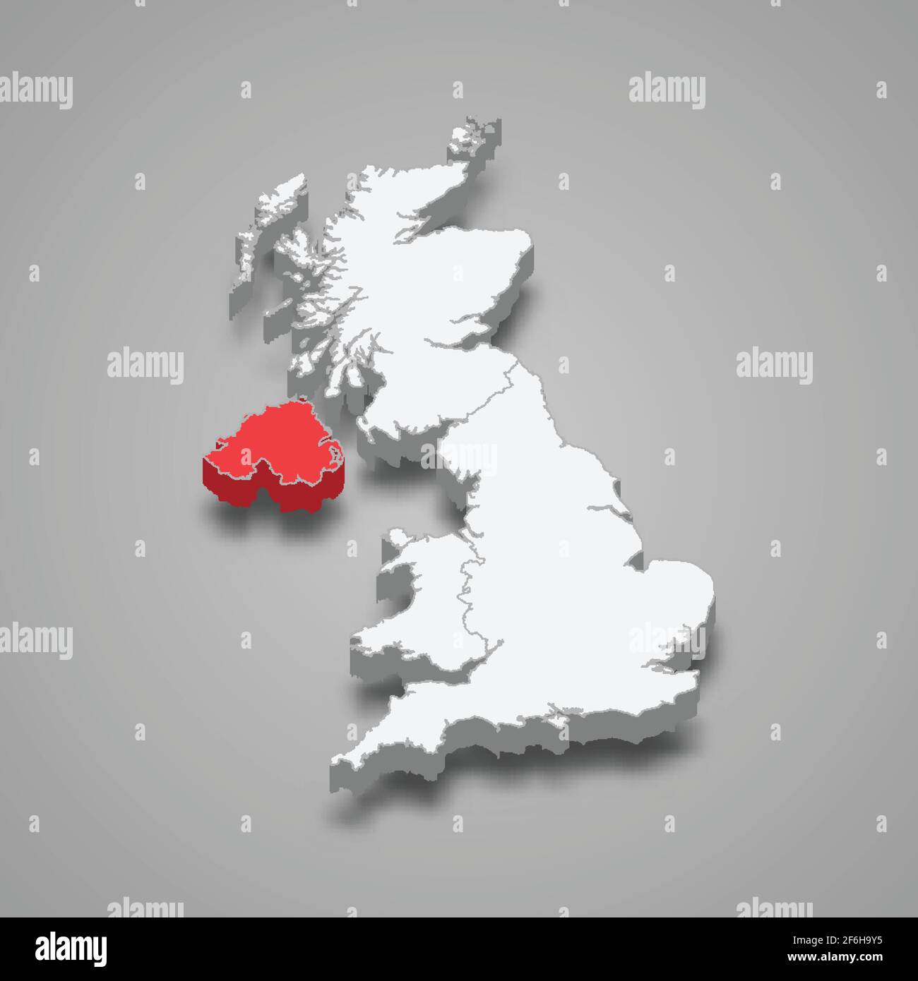 Northern Ireland region location within United Kingdom 3d isometric map ...