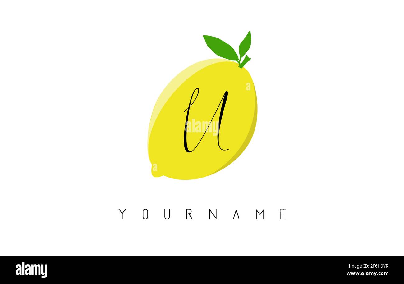 Handwritten U letter logo design with lemon background. Creative vector ...