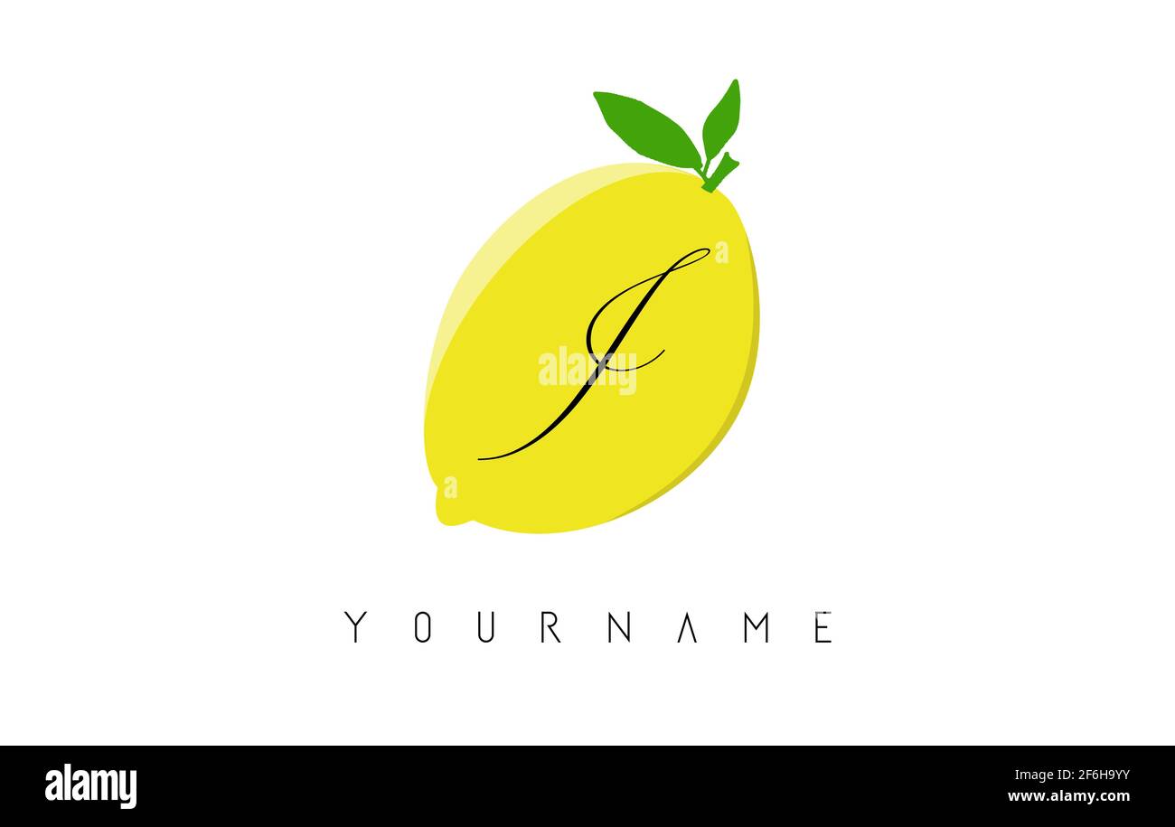 Handwritten I letter logo design with lemon background. Creative vector ...
