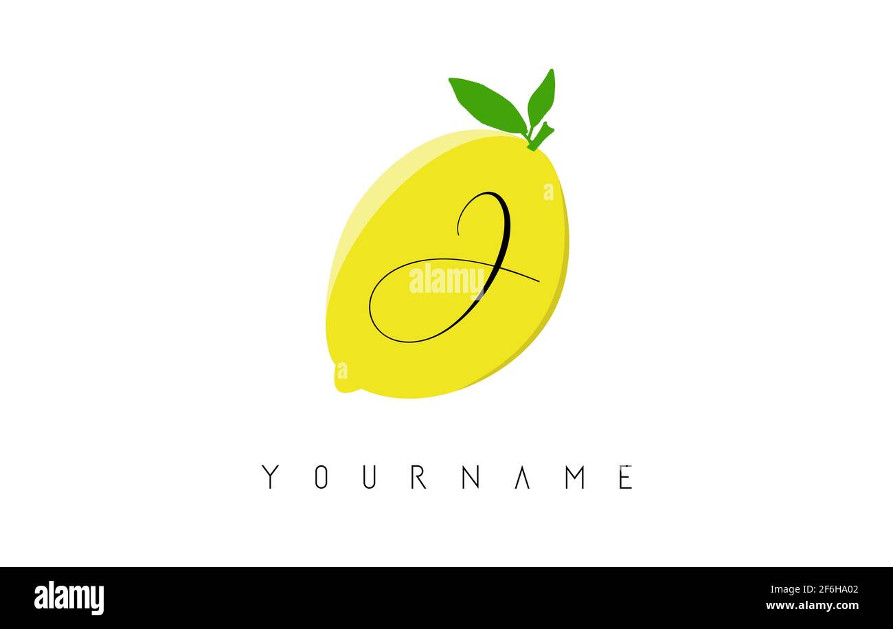 Handwritten J letter logo design with lemon background. Creative vector ...