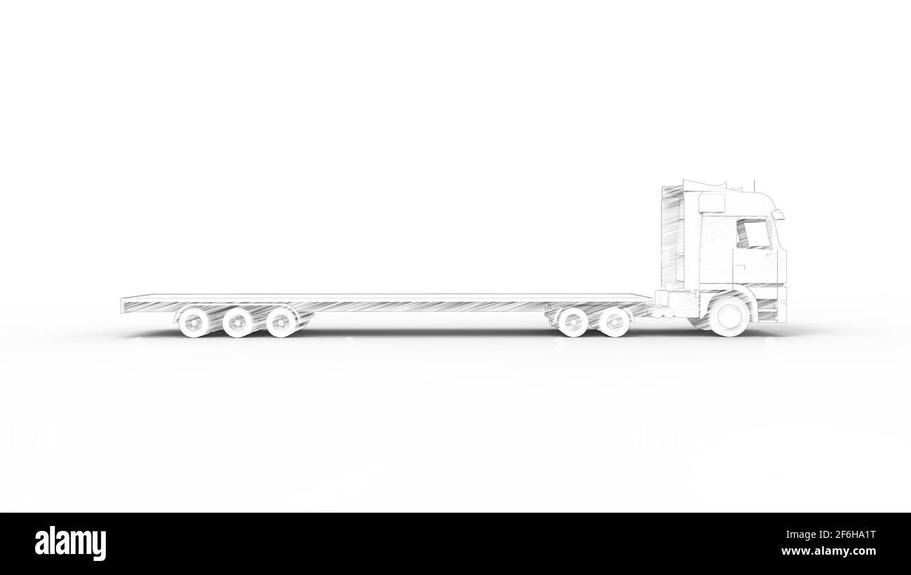 3D rendering of a logistics truck empty trailer isolated on empty ...