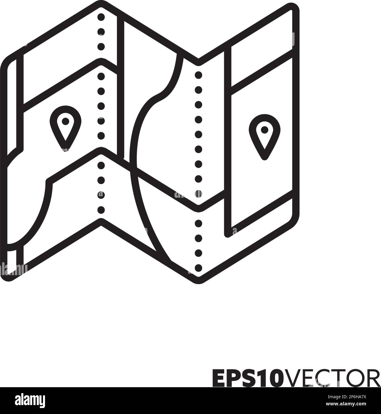 Folding map line icon. Outline symbol of navigation and search. Flat ...