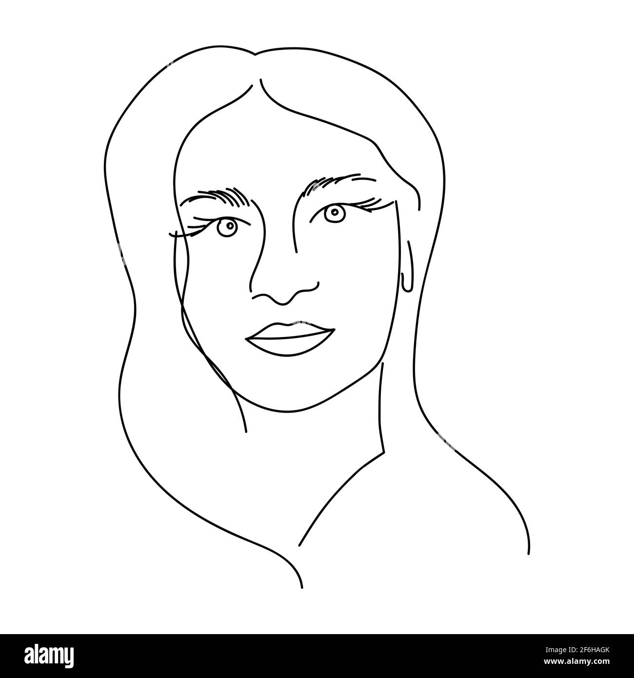 Modern Abstract Face Portrait Linear Ink Brush Line Art Fashion