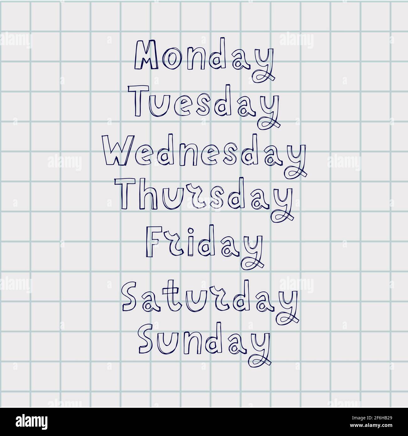 Handwritten Days of Week. Sunday, Monday, Tuesday, Wednesday, Thursday ...