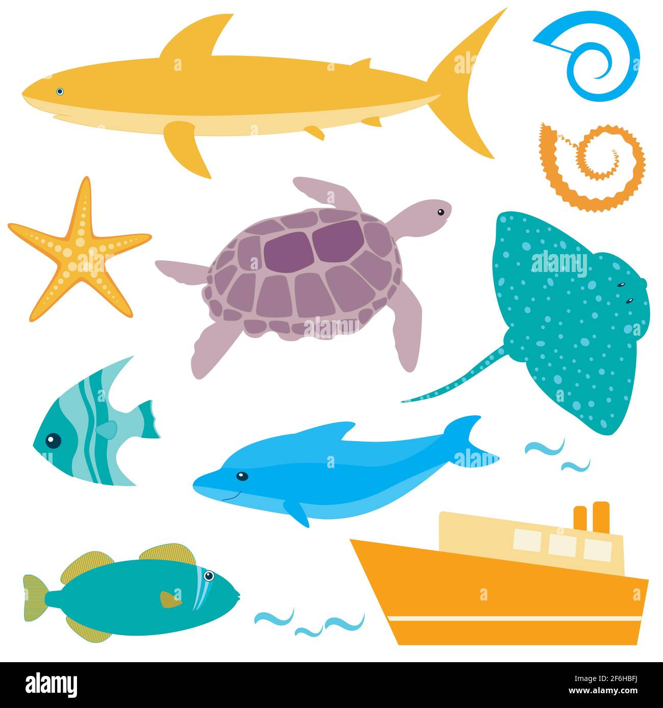 Collection of sea animals isolated on white Stock Vector Image & Art ...