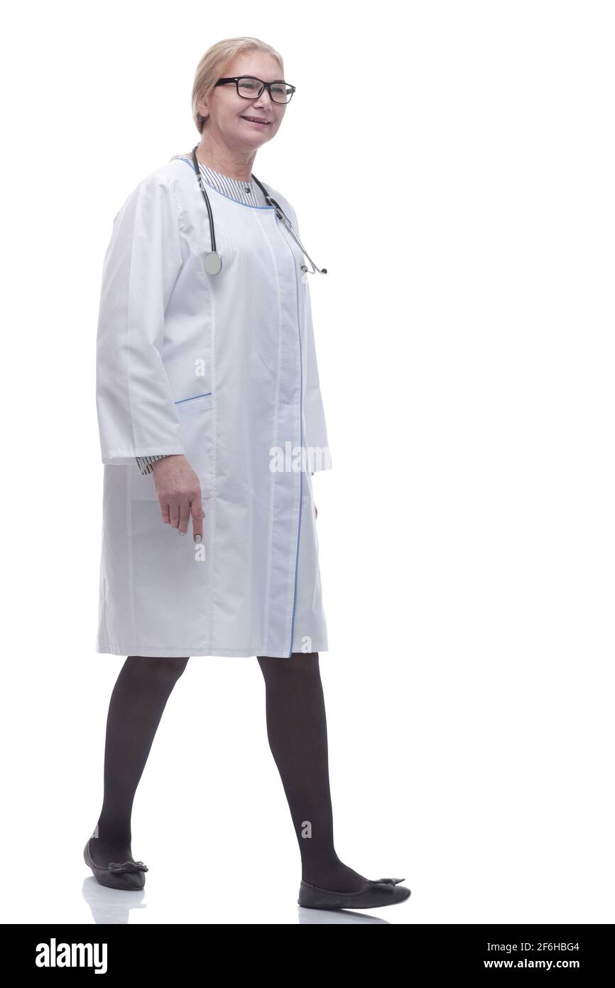 side view. experienced female doctor stepping forward Stock Photo - Alamy