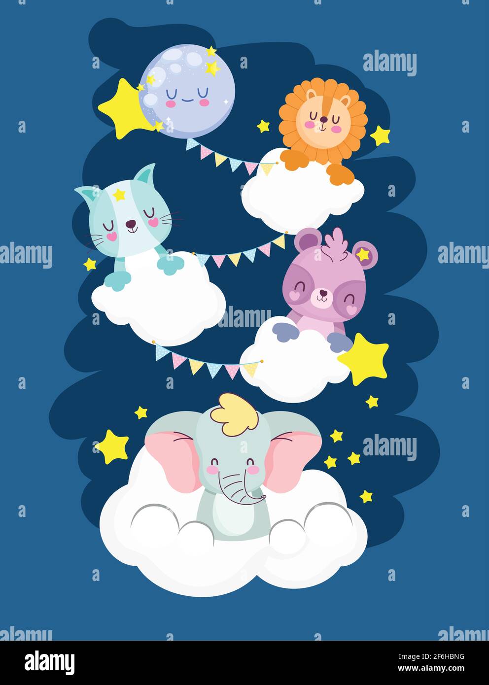 cute animals night moon clouds Stock Vector Image & Art - Alamy