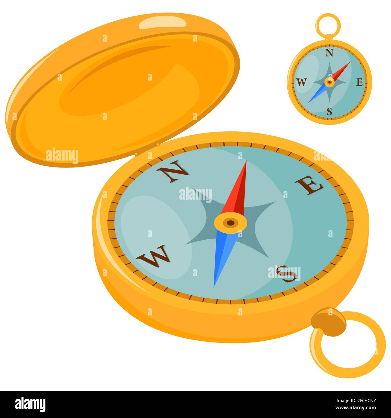 Vintage golden travel compass. Navigation compass on white background ...