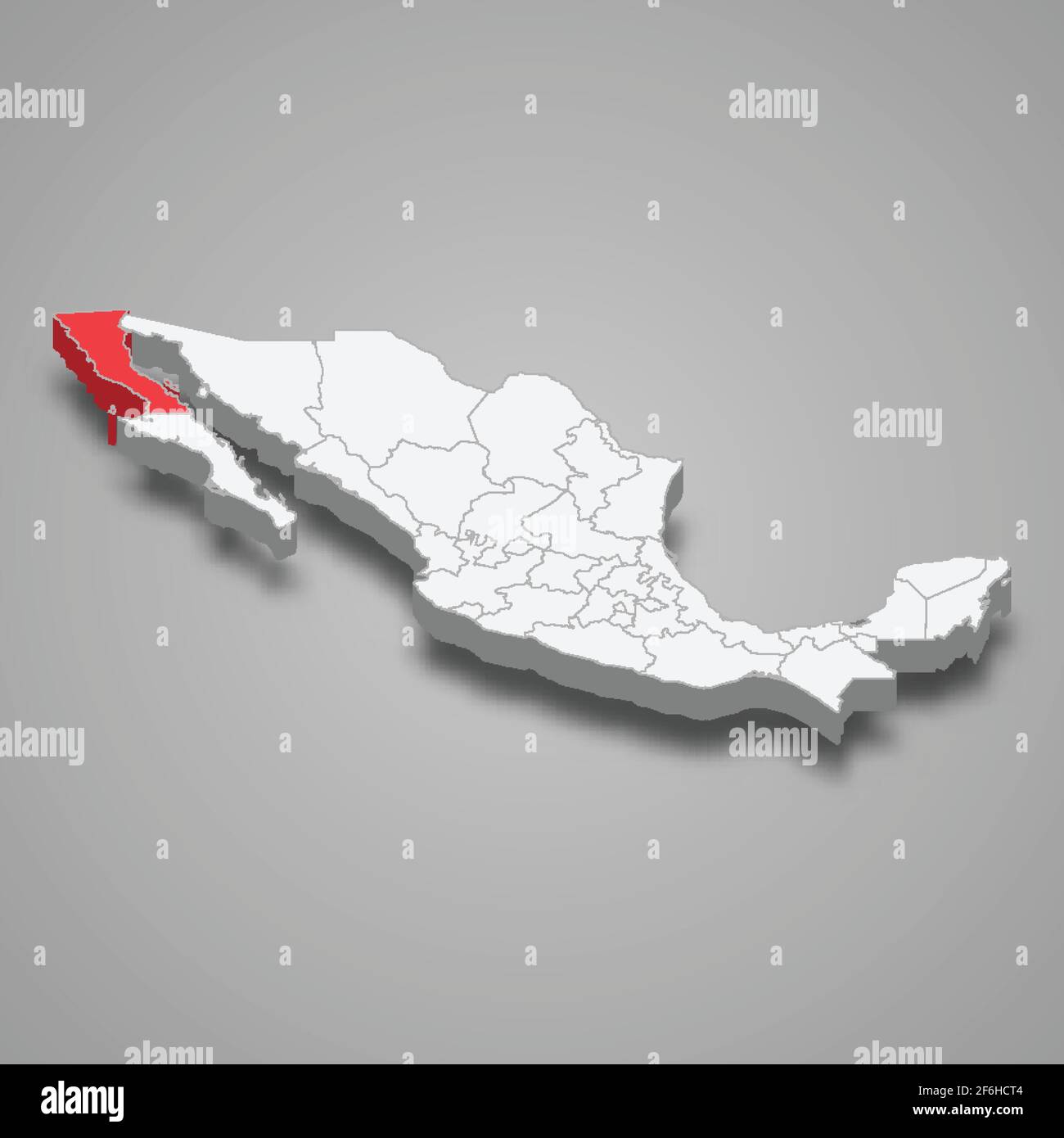 Baja California region location within Mexico 3d isometric map Stock ...