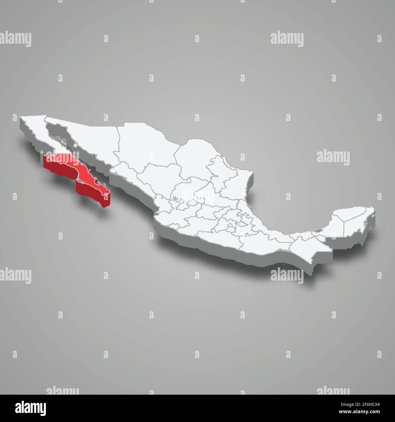 Baja California Sur region location within Mexico 3d isometric map ...