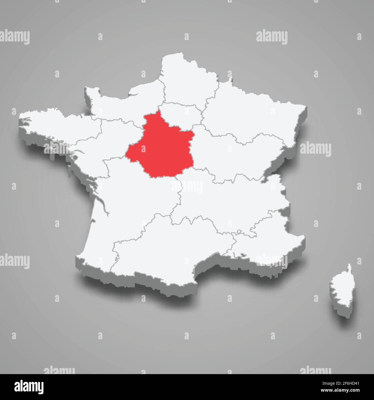 Centre-Val de Loire region location within France 3d isometric map ...