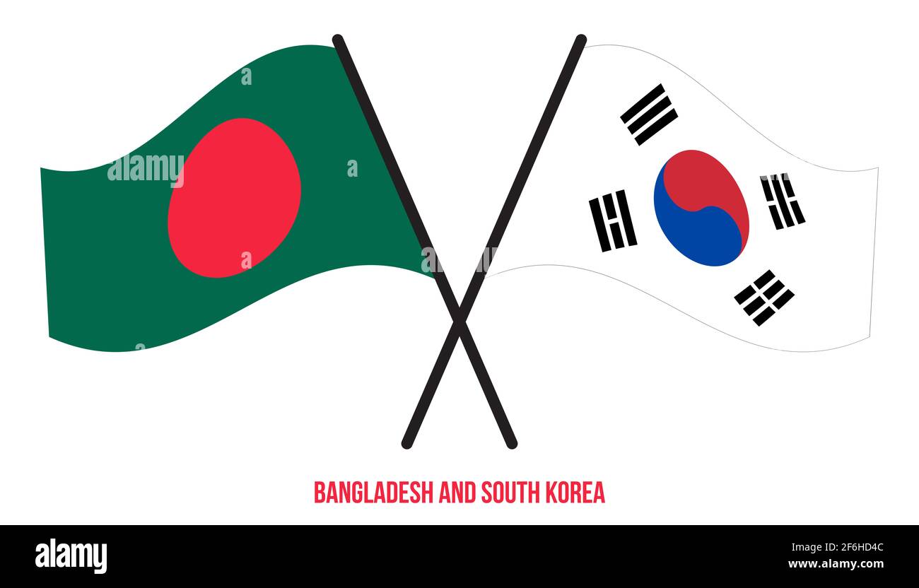 Bangladesh and South Korea Flags Crossed And Waving Flat Style ...