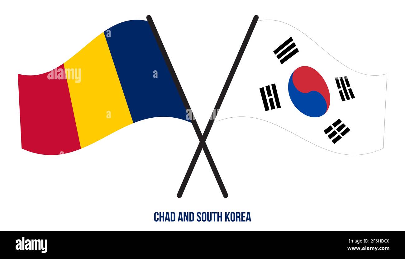 Chad and South Korea Flags Crossed And Waving Flat Style. Official ...