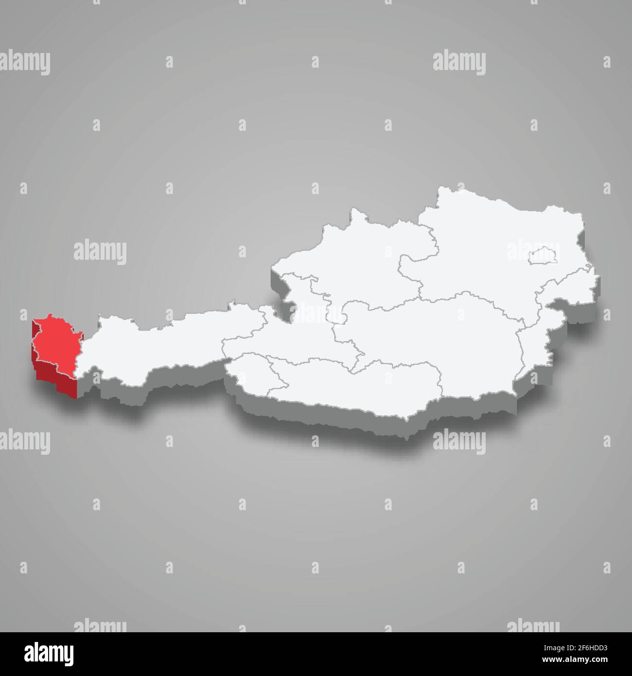 Vorarlberg region location within Austria 3d isometric map Stock Vector ...