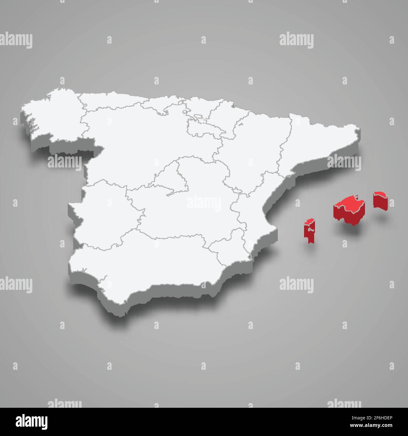 Balearic Islands region location within Spain 3d isometric map Stock ...