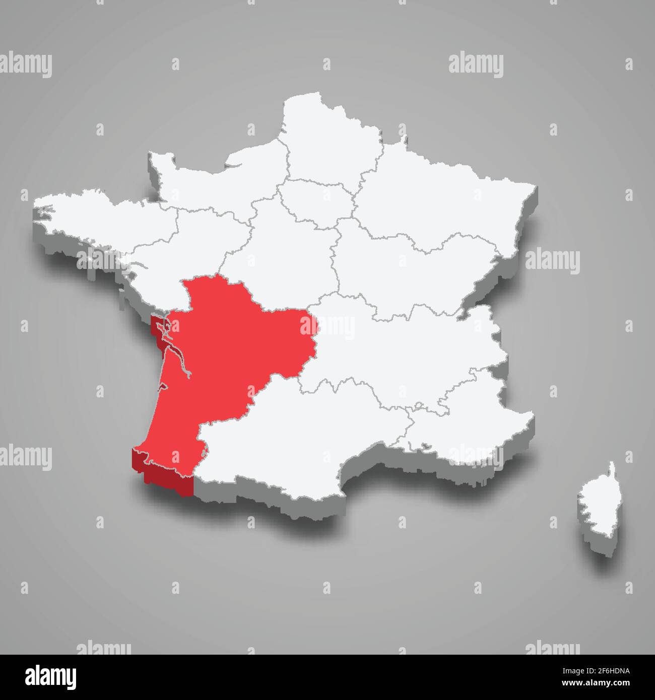 Nouvelle-Aquitaine region location within France 3d isometric map Stock ...