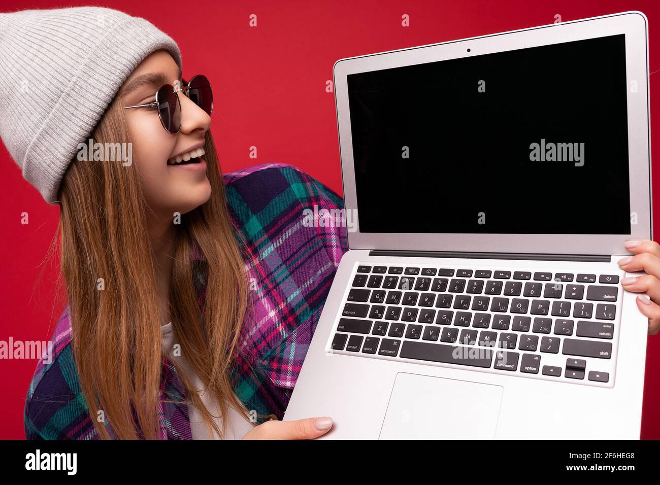 Close-up Portrait of beautiful laughing funny smiling blond young woman ...