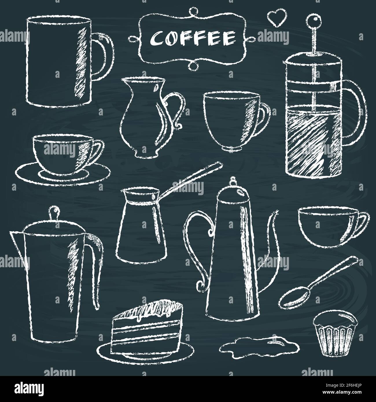 Chalkboard collection of hand drawn coffee items Stock Vector Image ...