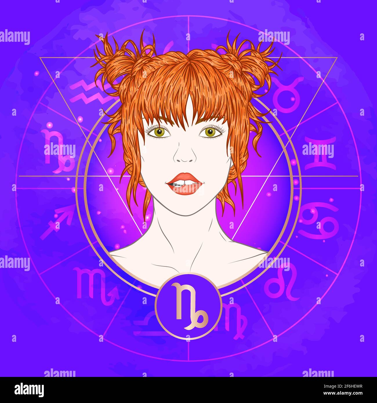 Vector illustration of Capricorn zodiac sign and portrait beautiful ...