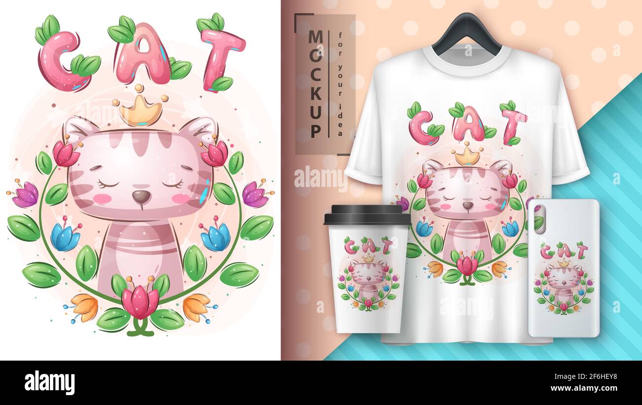 Princess cat - cute adorable poster and merchandising Stock Vector ...