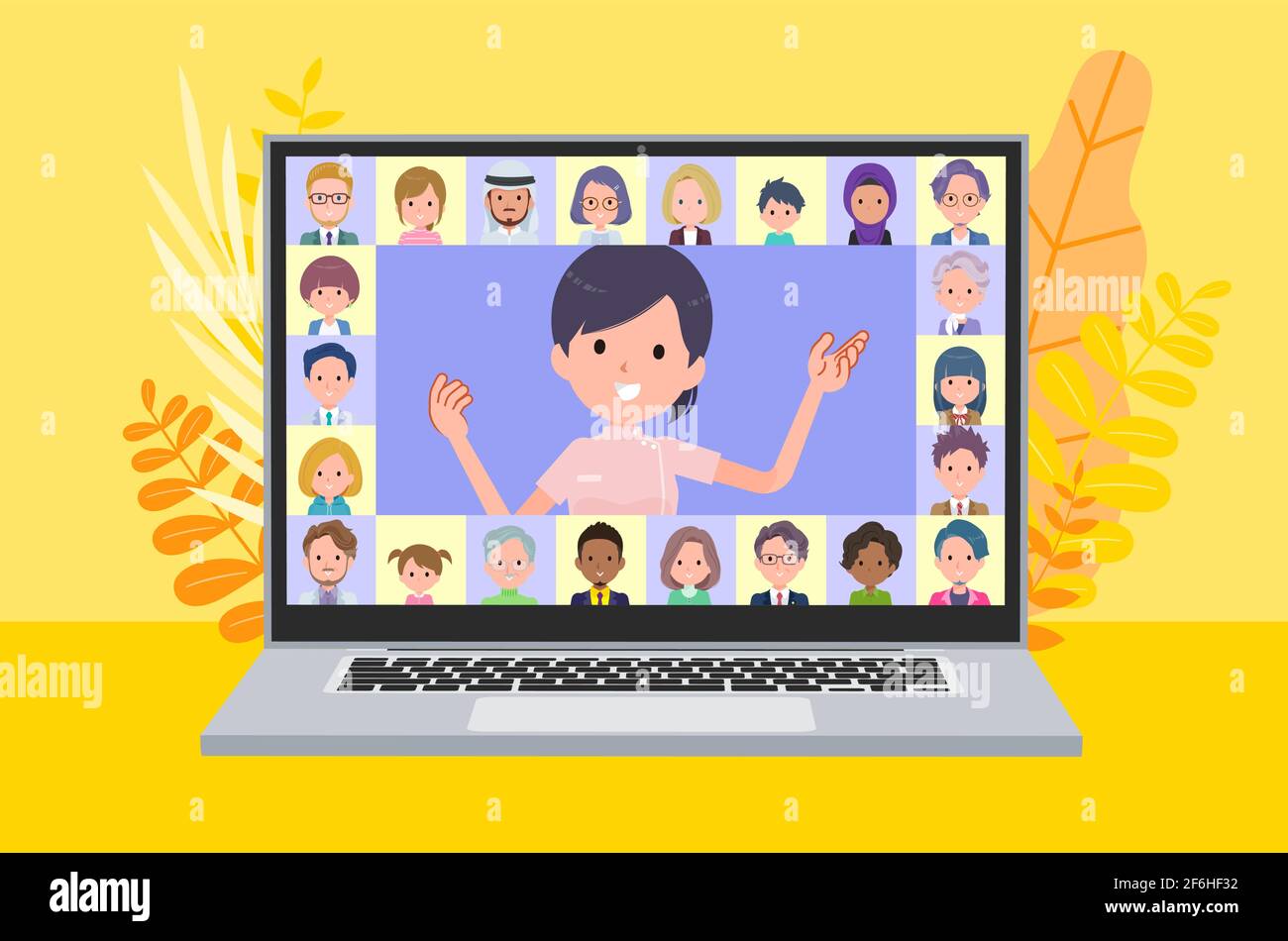 A set of Medical staff women presenting online.It's vector art so easy ...