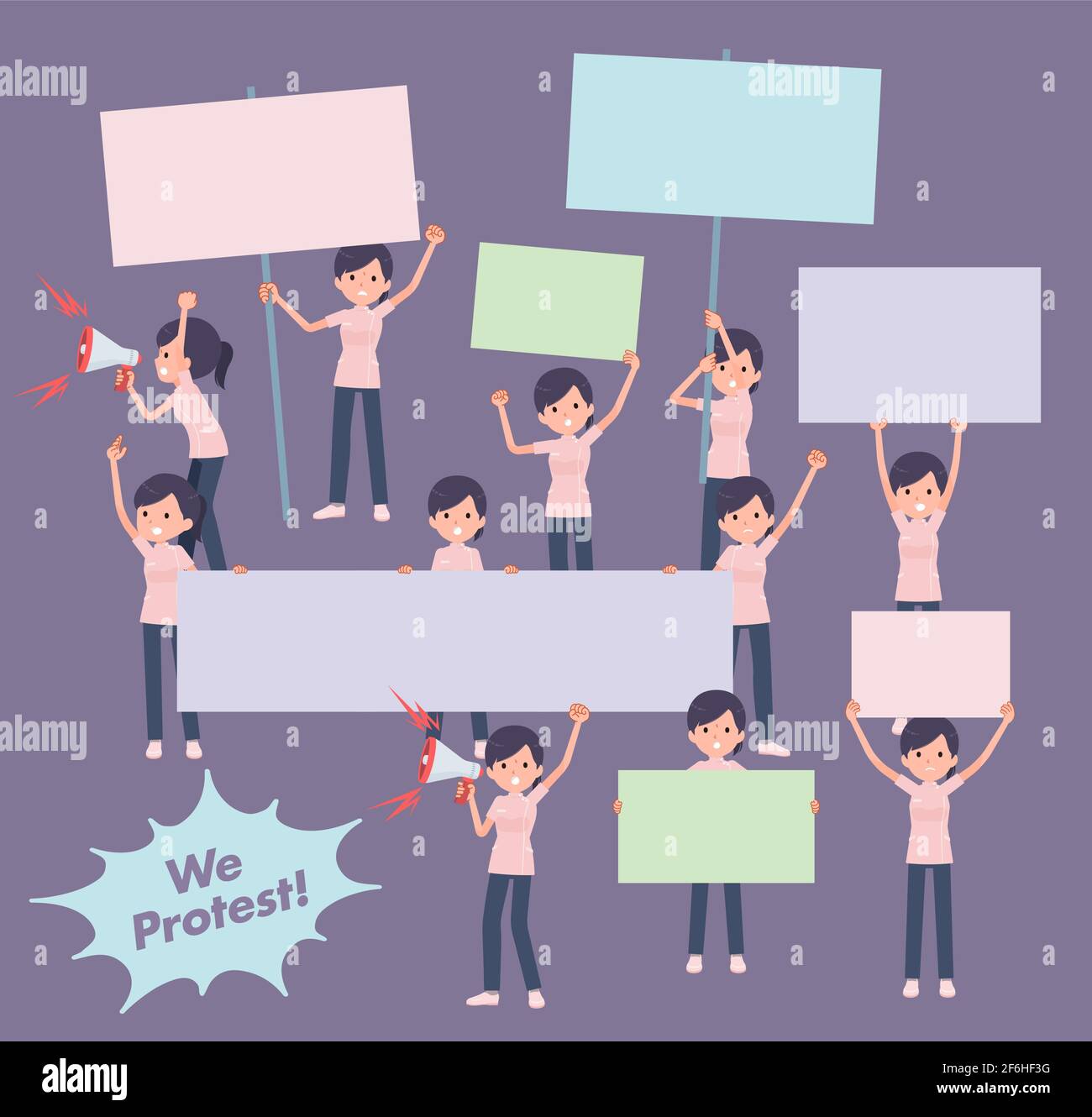 A set of Medical staff women protesting.It's vector art so easy to edit ...