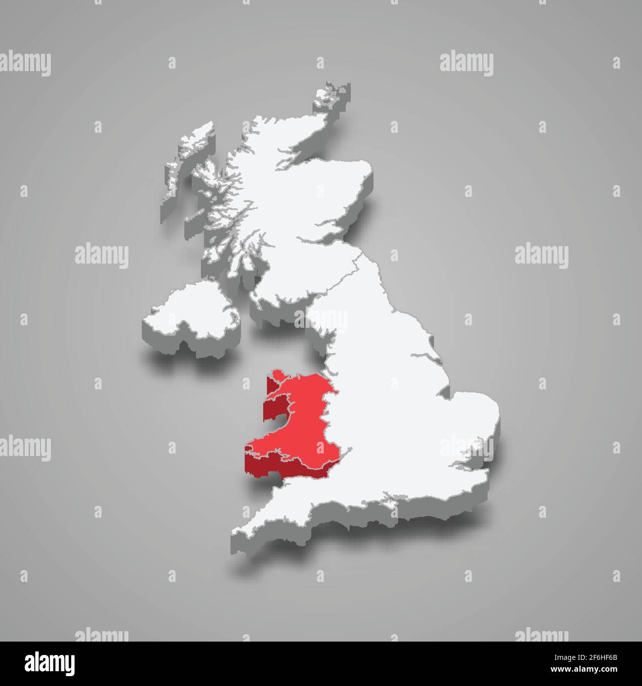 Wales region location within United Kingdom 3d isometric map Stock ...