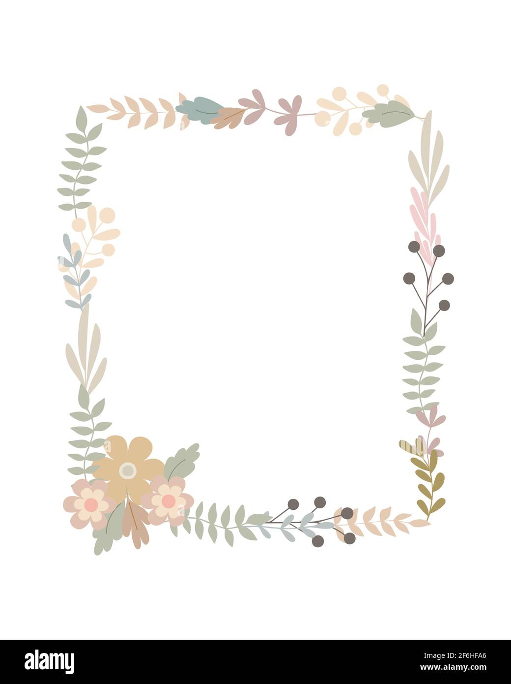 Simple flowers pastel-colored floral frame in flat style vector ...