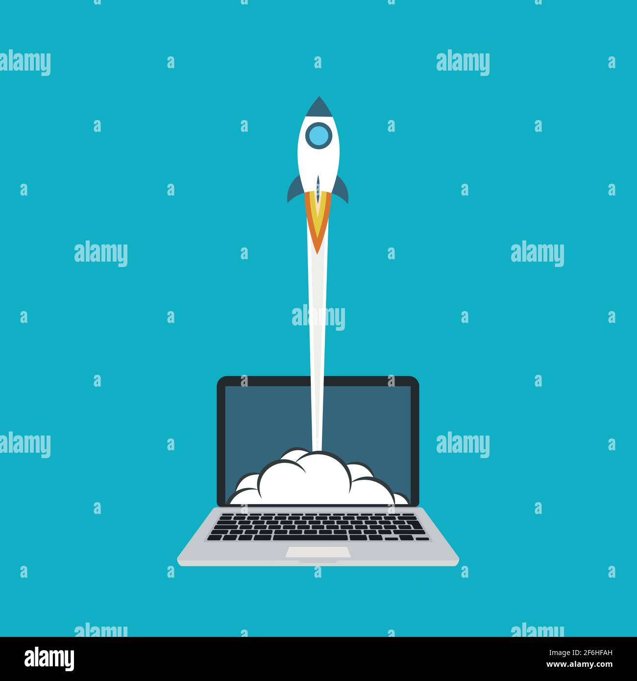 Startup vector concept, flat cartoon rocket launch, idea of successful ...