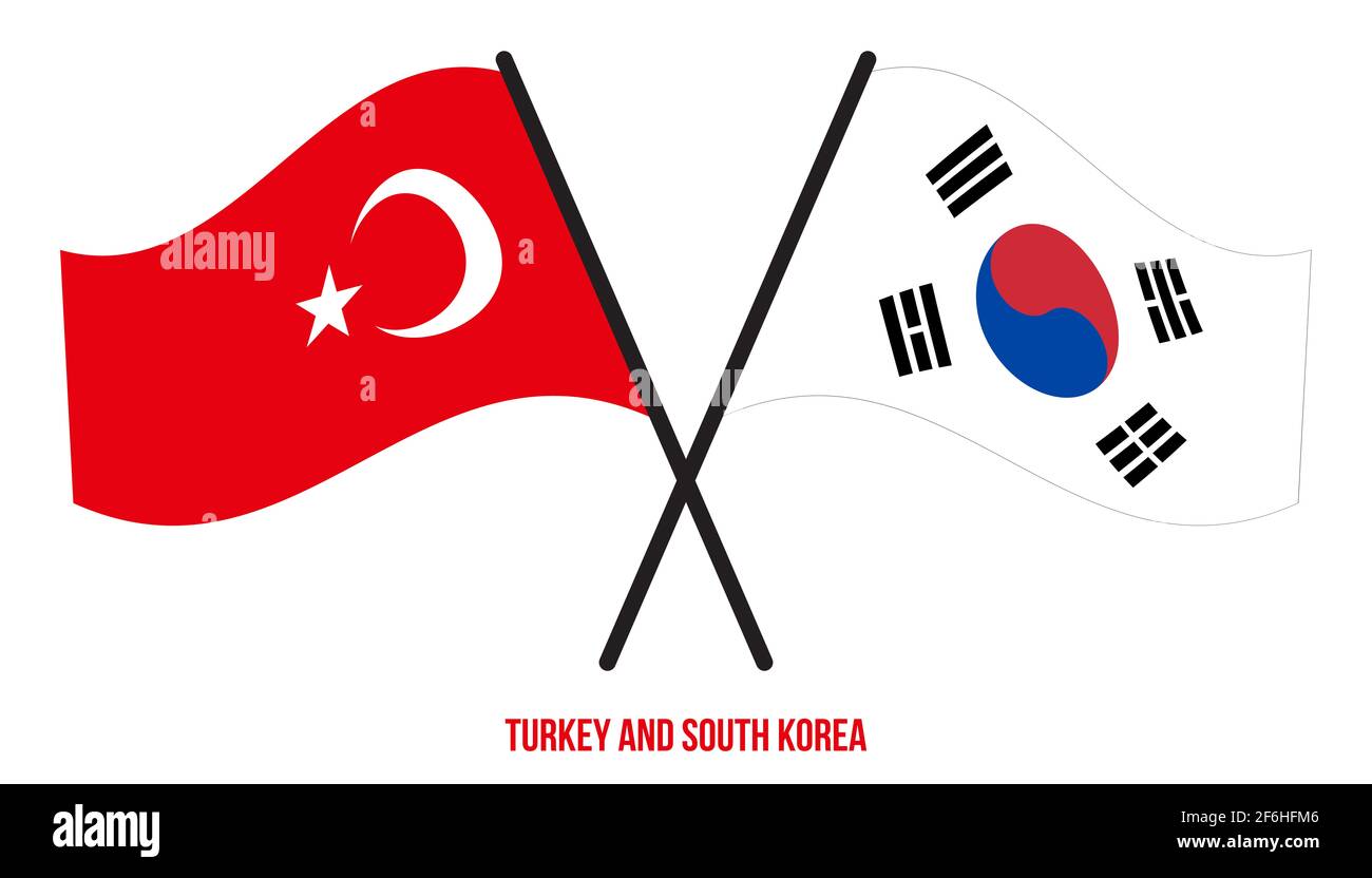 Turkey and South Korea Flags Crossed And Waving Flat Style. Official ...